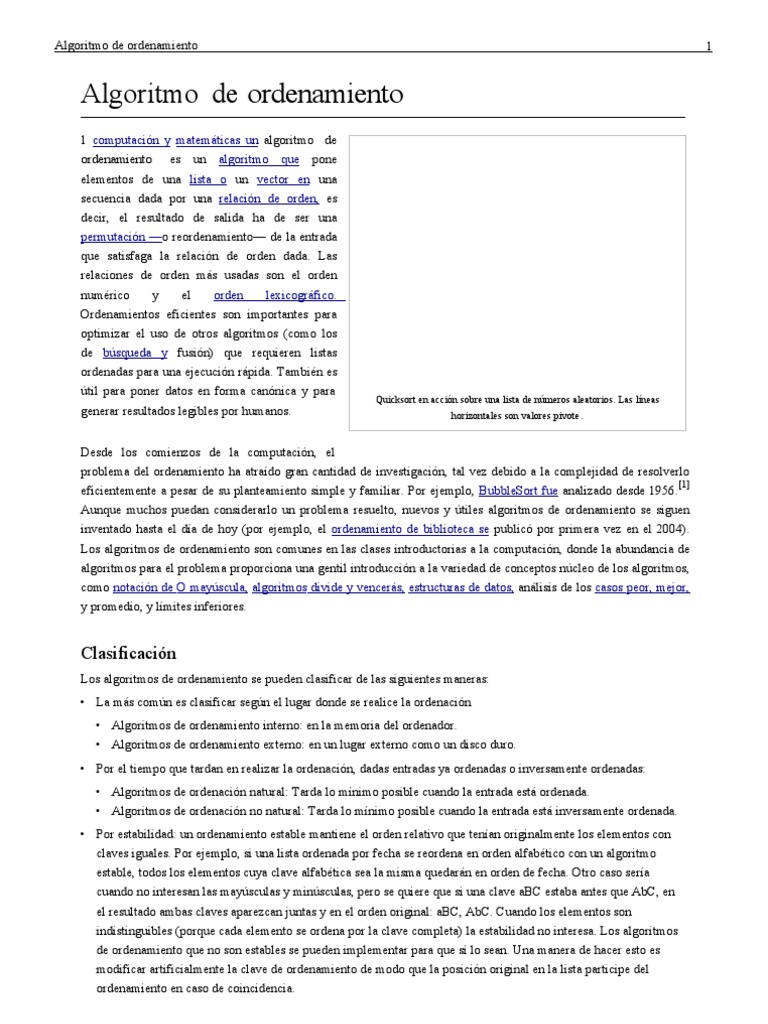 Algoritmo de Ordenamiento | PDF | Algoritmos y Estructuras de Datos ...