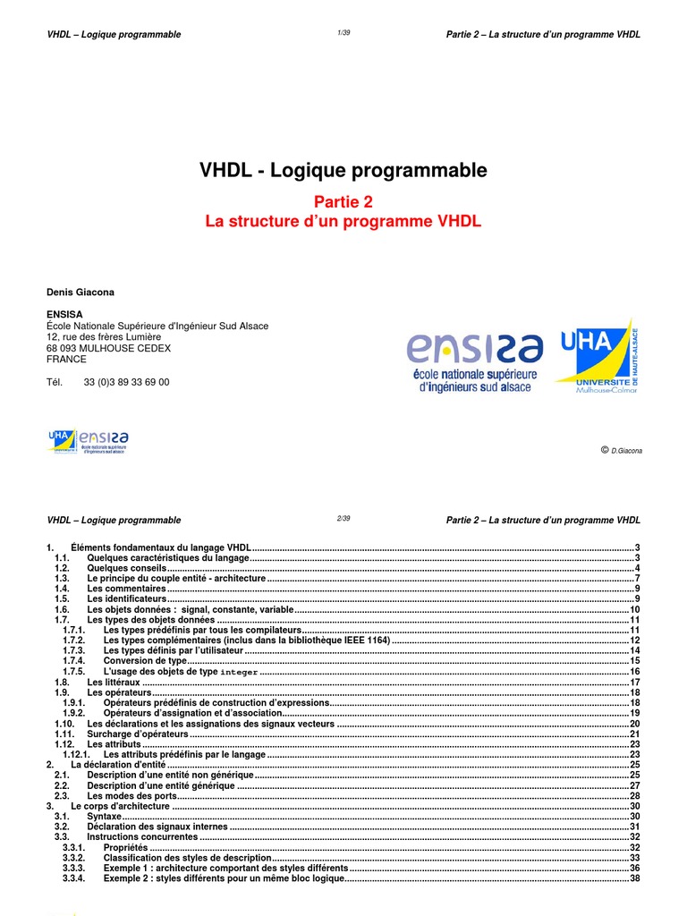 Cours VHDL 10 Partie2 Structure Programme | PDF | VHDL | Technologie numérique