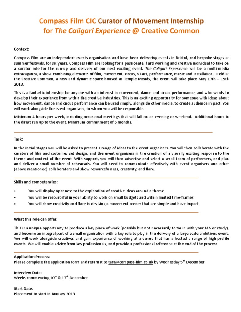 Compass Curator of Movement Internship 07.11.12 | PDF | Communication ...