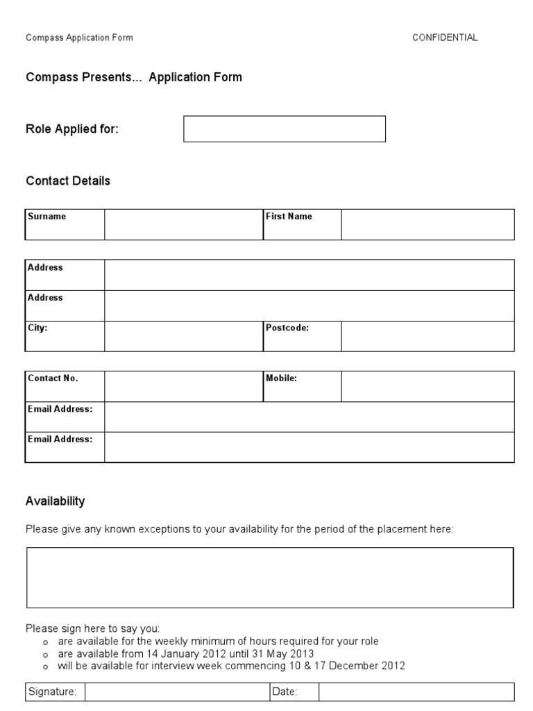 Compass Application Form 2012 | PDF | Finance & Money Management