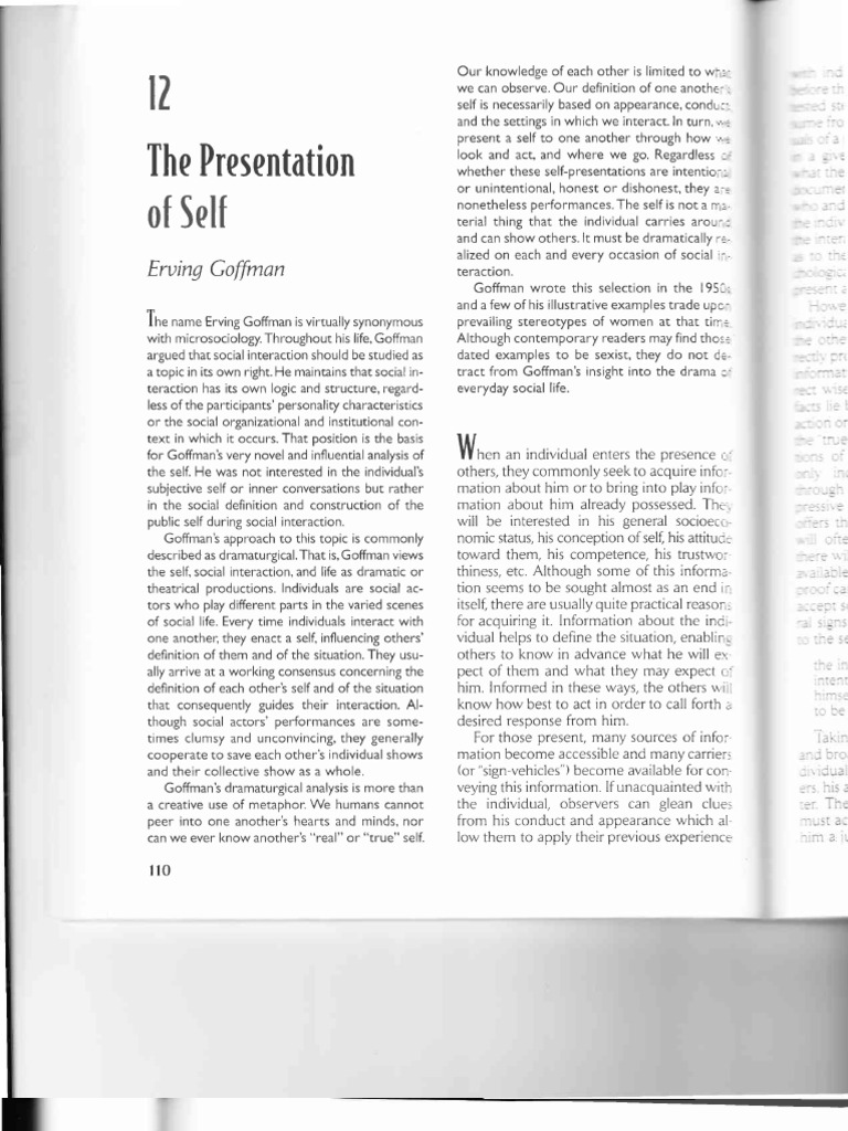 Goffman - Presentation of Self in Everyday Life | PDF | Waiting Staff ...