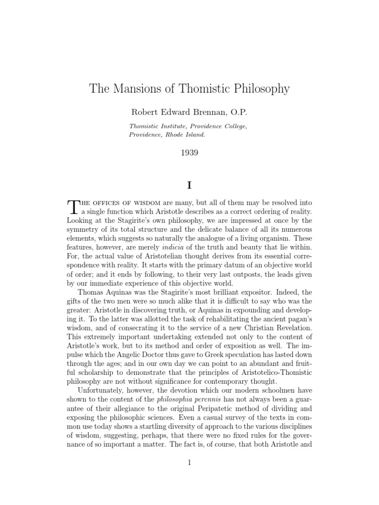 Brennan - The Mansions of Thomistic Philosophy | PDF | Thomism ...