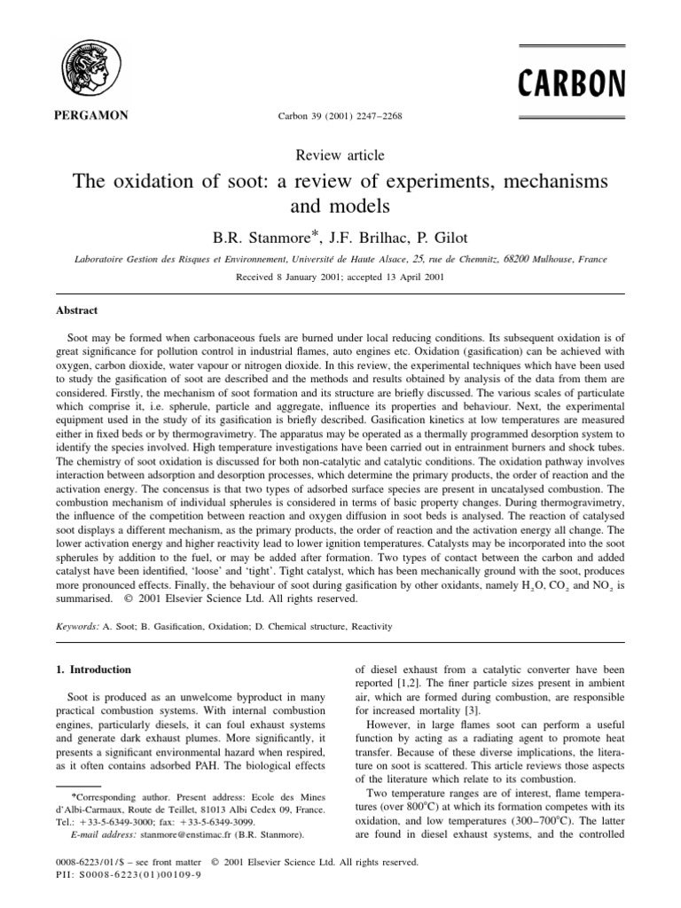 The Oxidation of Soot A Review of Experiments, Mechanisms and Modesl ...