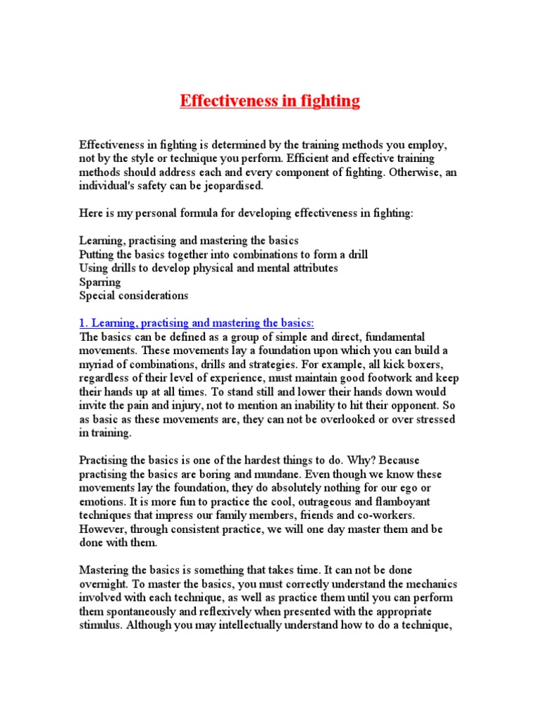 Effectiveness in Fighting: 1. Learning, Practising and Mastering The ...
