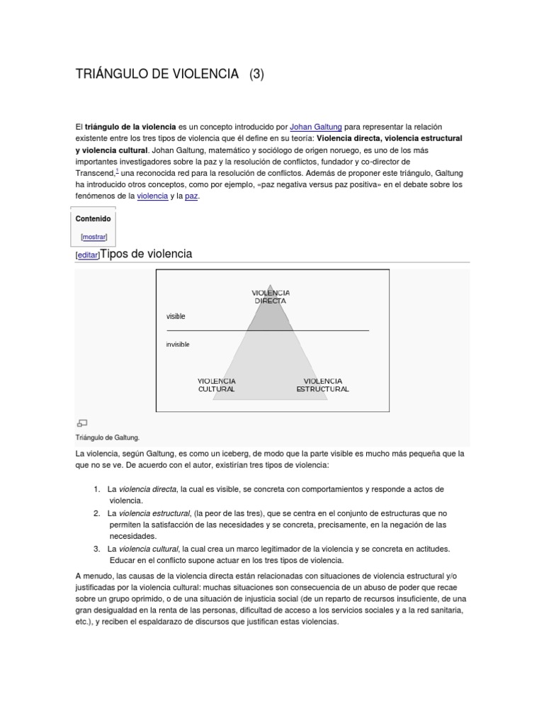 Triángulo de la Violencia de Galtung | PDF | Conflicto (proceso ...
