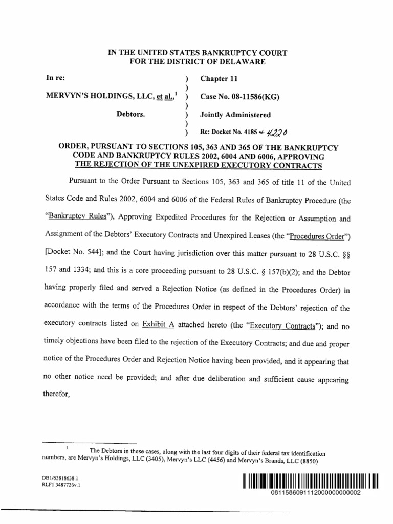 In LLC, Et: Re: Docket | PDF | Bankruptcy In The United States | Bankruptcy