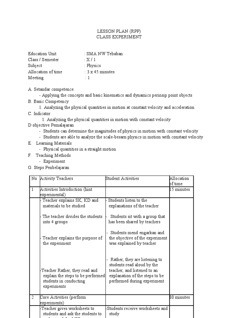 Lesson Plan | PDF | Acceleration | Learning