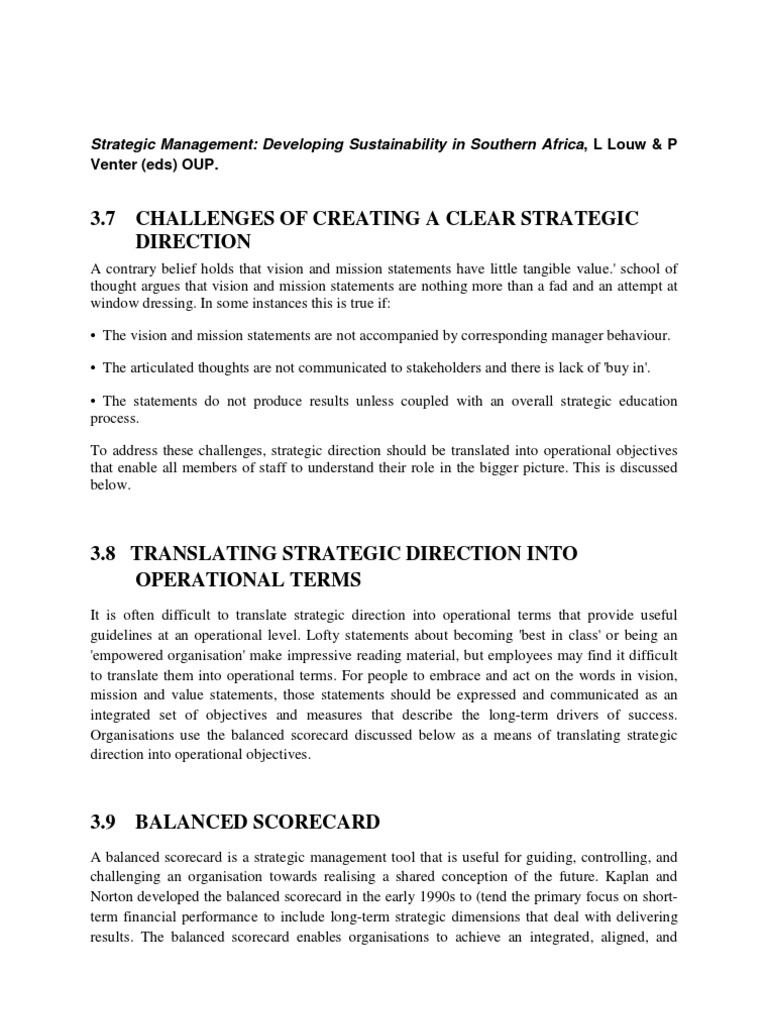 Balanced Scorecard Sections Louw Venter Strategic Management | PDF ...