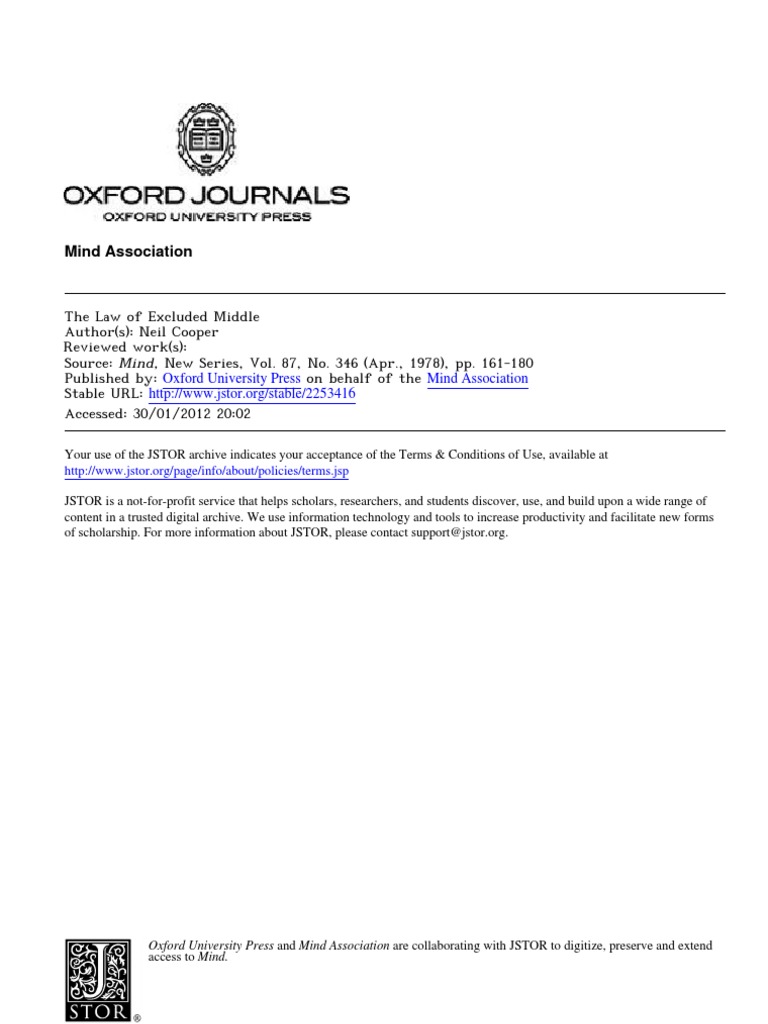 The Law of Excluded Middle-Neil Cooper | PDF | Modal Logic | Logic