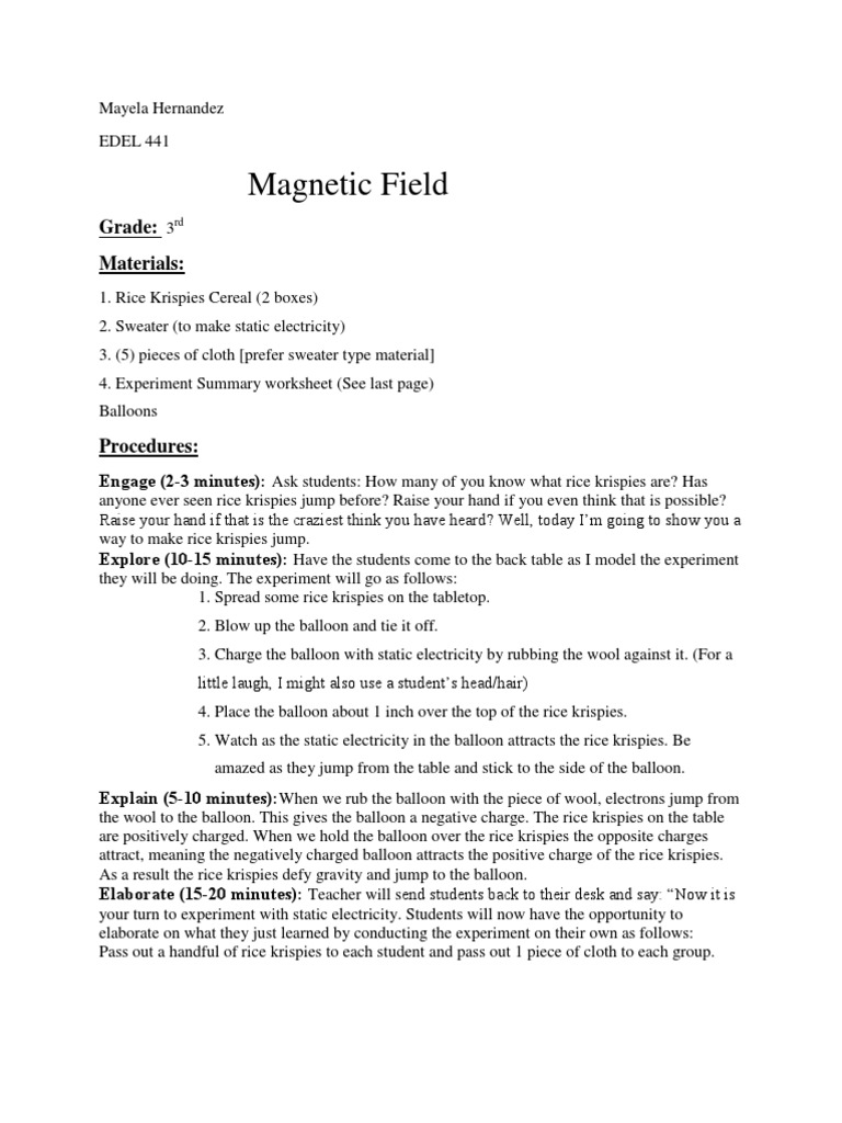 Lesson Plan On Static Electricity | PDF | Electric Charge | Electricity