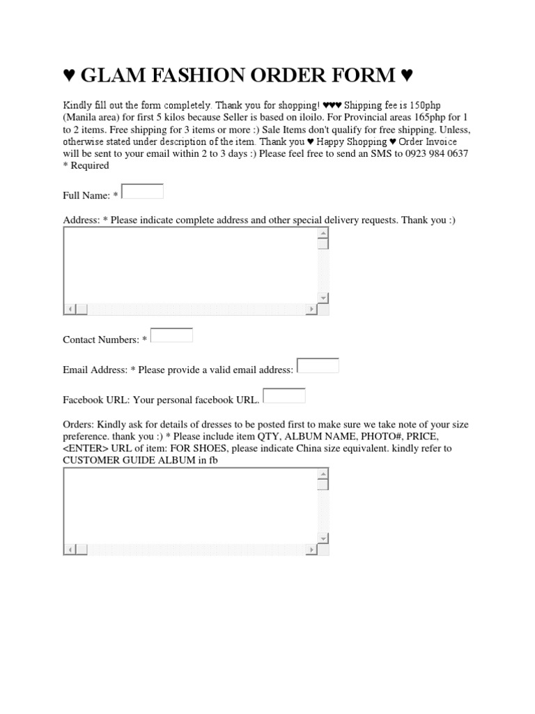 Glam Fashion Order Form | PDF | Deposit Account | Payments