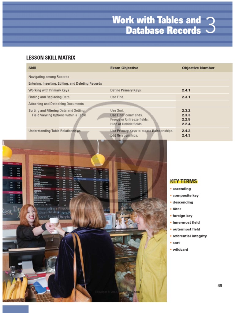 Work With Tables and Database Records: Lesson Skill Matrix | Download ...