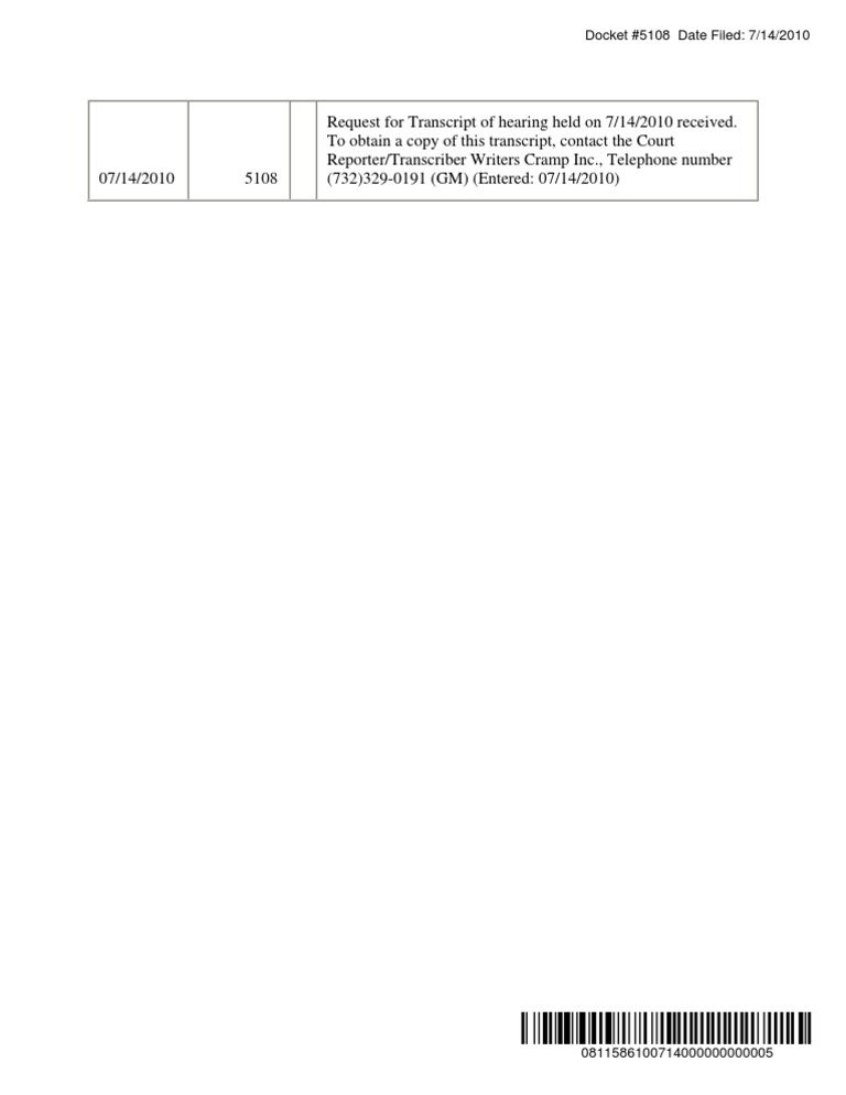 Transcript Request for Hearing 7/14/2010 | PDF | Law