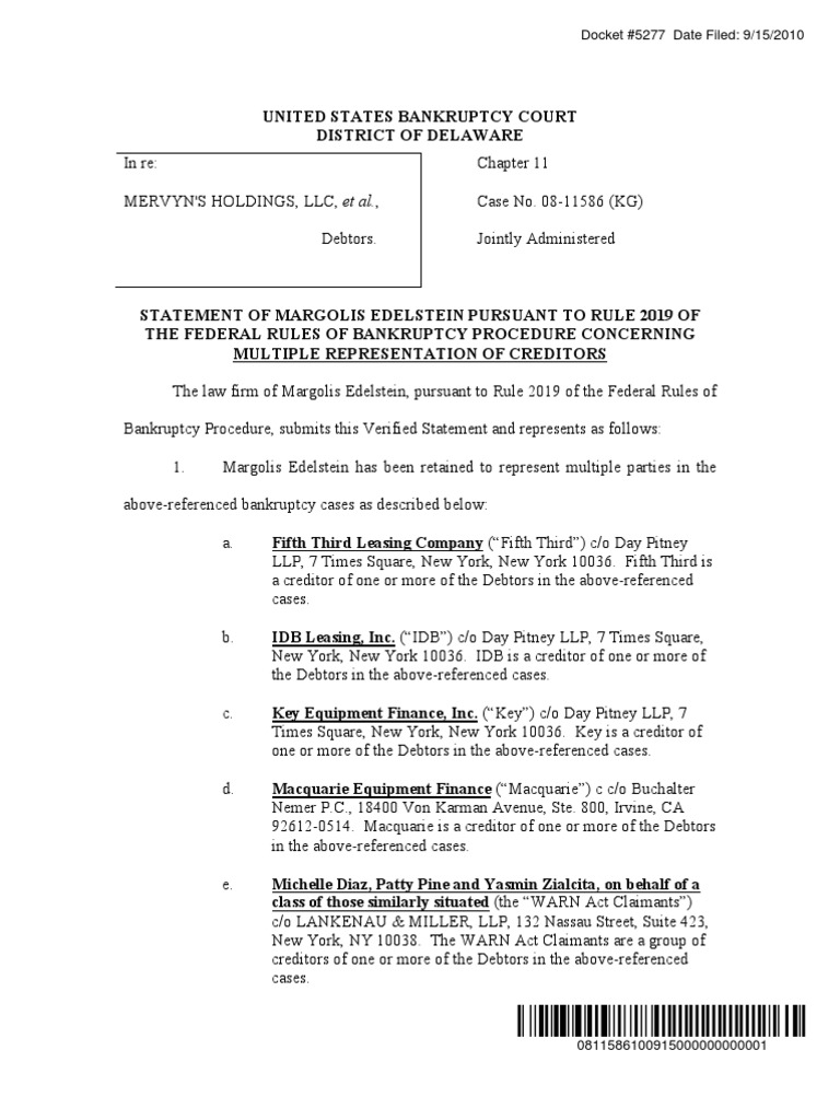 Docket #5277 Date Filed: 9/15/2010 | PDF | Chapter 11 | Bankruptcy