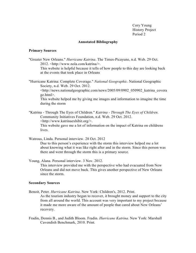 Annotated Bibliography Primary Sources | PDF | Hurricane Katrina | New ...