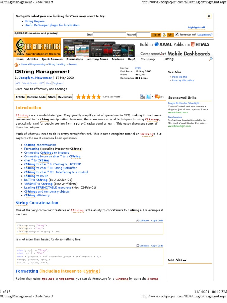 Cstring Management: Joseph M. Newcomer | PDF | String (Computer Science) | Pointer (Computer ...