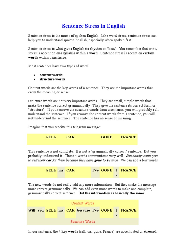 Sentence Stress in English | PDF | Stress (Linguistics) | English Language