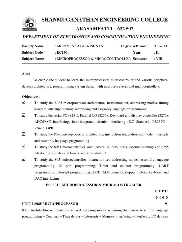 MICROPROCESSOR & MICROCONTROLLER SYLLABUS | PDF | Microcontroller | Microprocessor