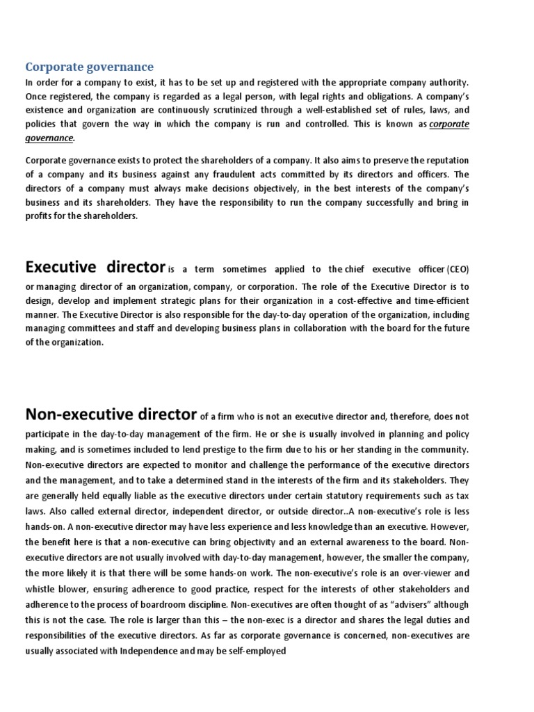 Executive Director Corporate Governance Pdf Board Of Directors