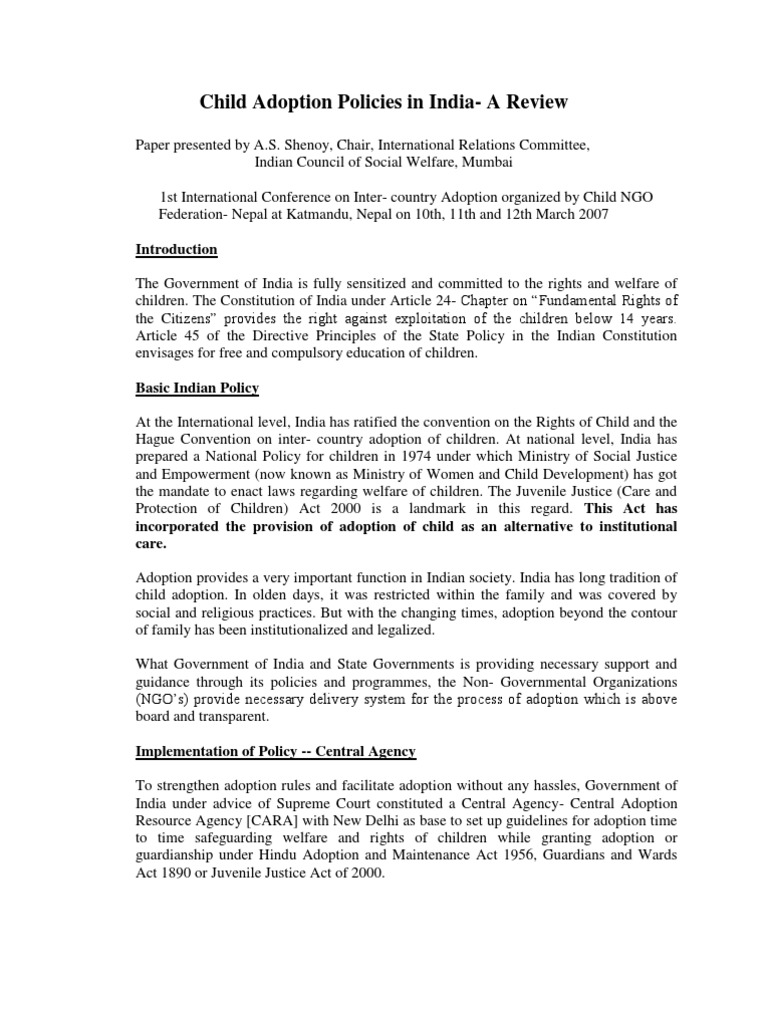 Child Adoption Policies in India | PDF | Adoption | Parent