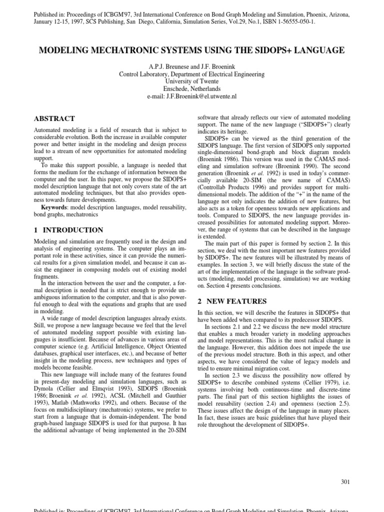 Modeling Mechatronic Systems Using the SIDOPS+ Language: Introducing a New Modeling Language for ...