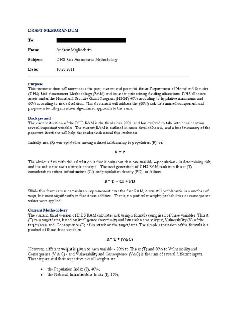 DHS Risk Assessment Methodology | United States Department Of Homeland ...