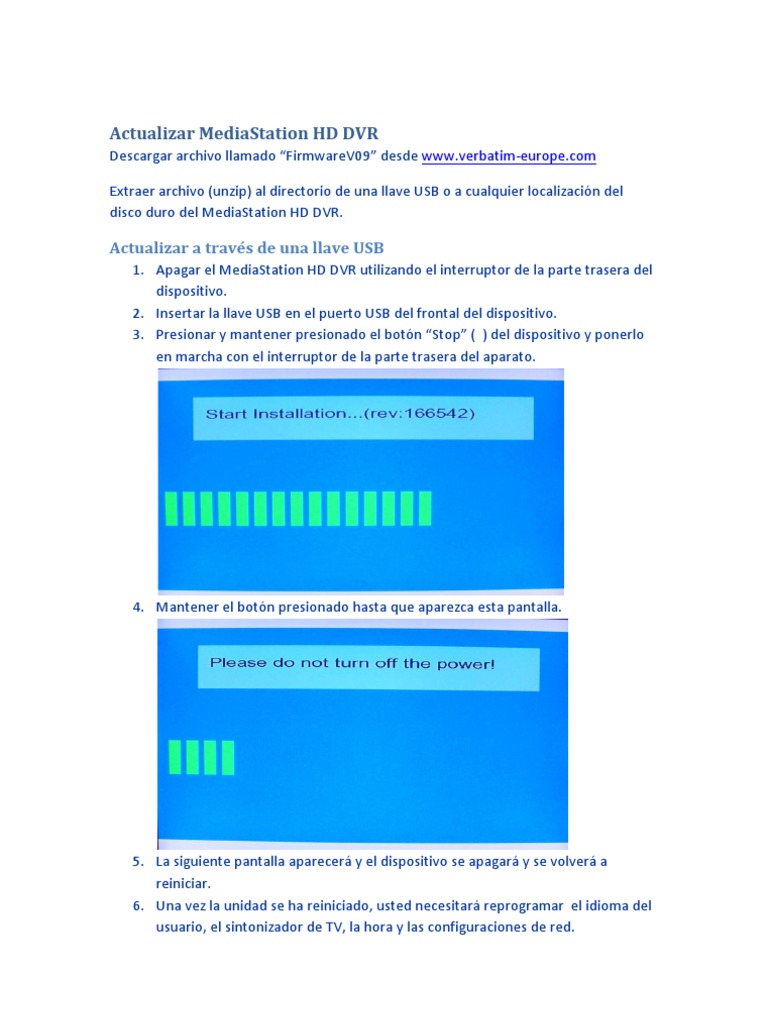 MediaStation HD DVR Firmware Update Instructions Spanish | PDF