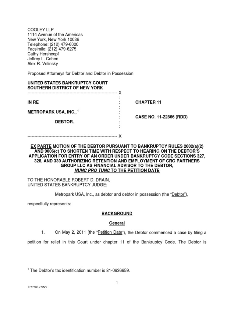 Nunc Pro Tunc To The Petition Date | PDF | Bankruptcy In The United ...