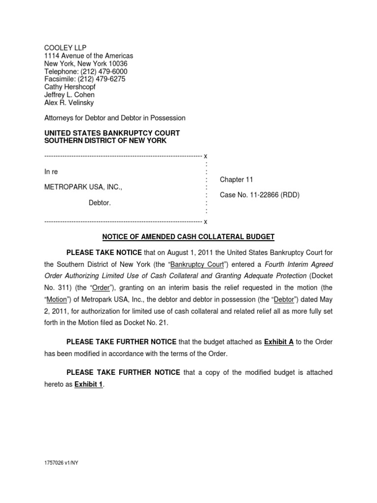 Order Authorizing Limited Use of Cash Collateral and Granting Adequate ...