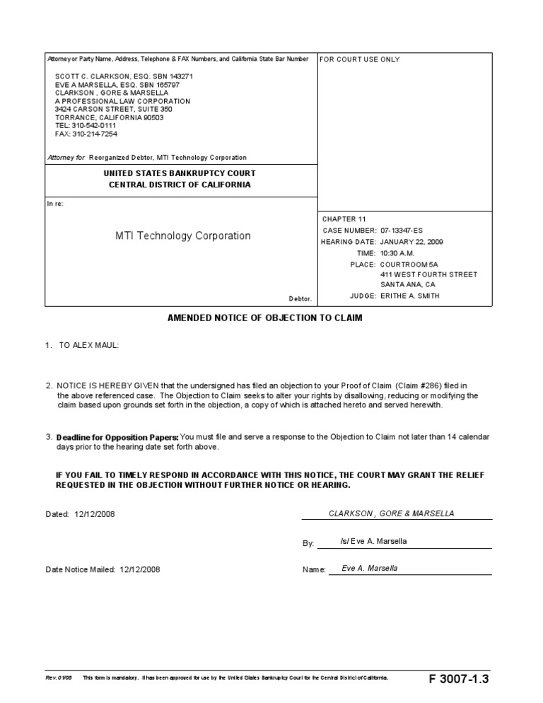 Objection to Claim Notice - MTI Corp | PDF