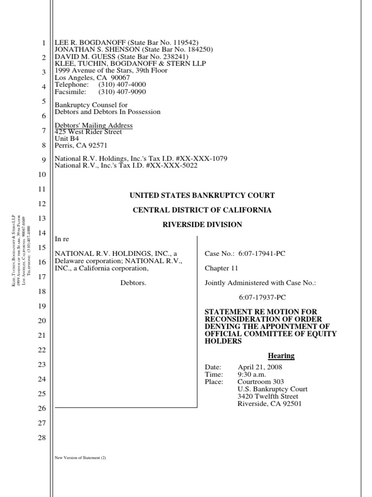 United States Bankruptcy Court Central District of California Riverside ...