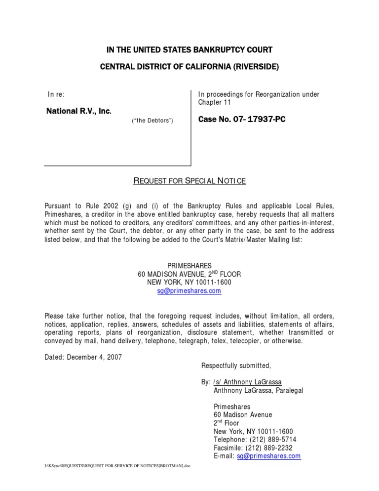 In The United States Bankruptcy Court Central District of California ...