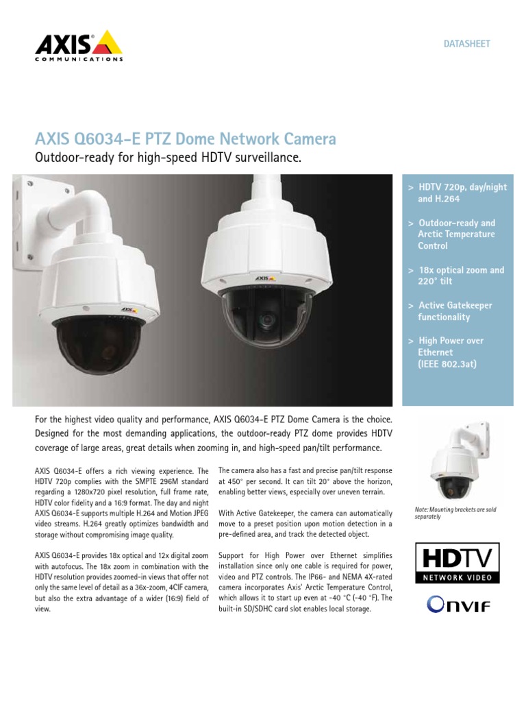 Outdoor PTZ Camera (Axis Q6034-E) | PDF | H.264/Mpeg 4 Avc | High Definition Television