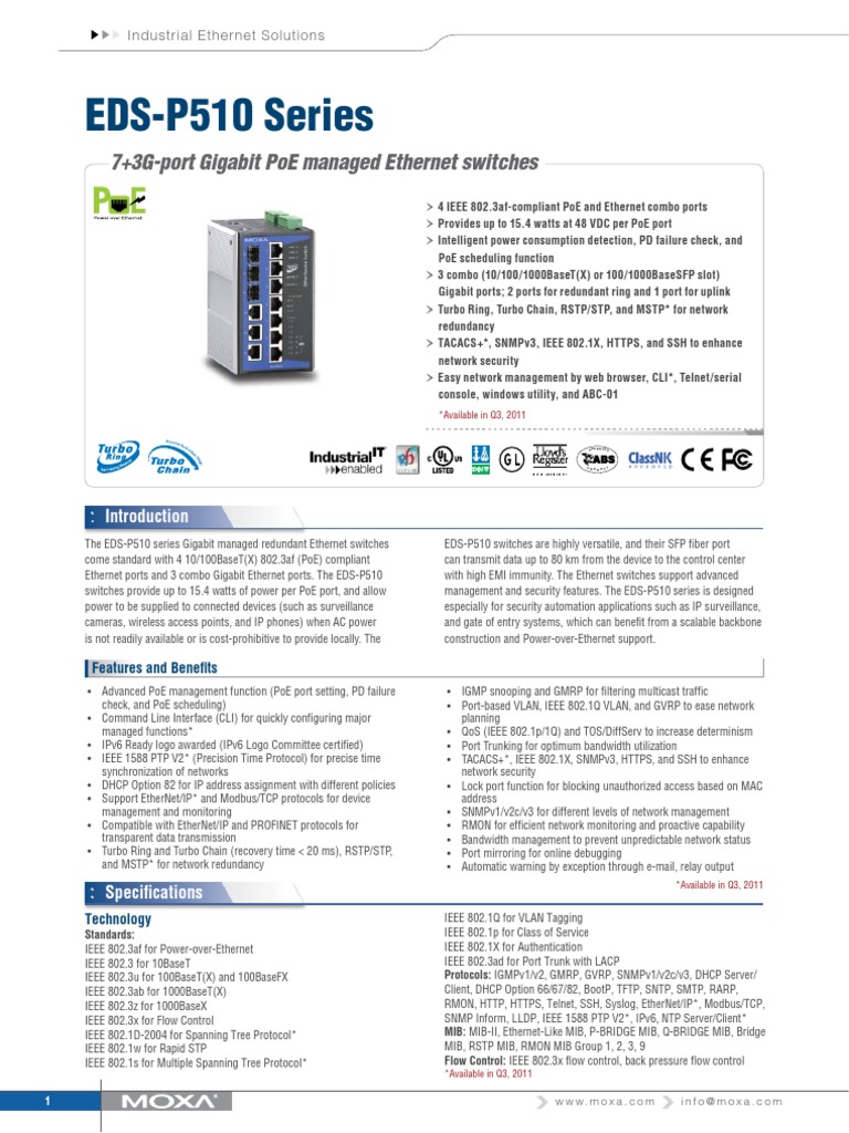 Eds-P510 Series: 7+3G-Port Gigabit Poe Managed Ethernet Switches | PDF ...