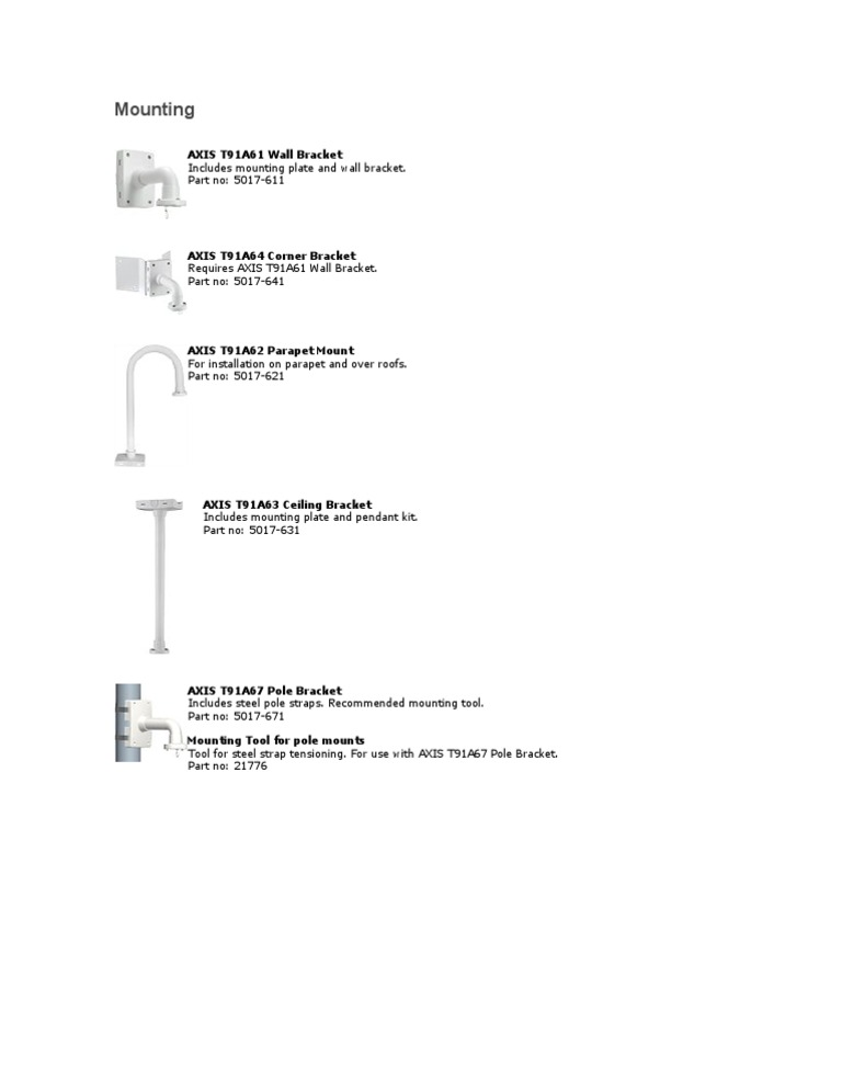 Mounting: AXIS T91A61 Wall Bracket | PDF