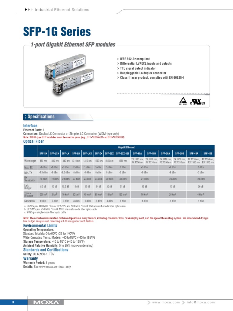 SFP-1G Series: 1-Port Gigabit Ethernet SFP Modules | PDF ...