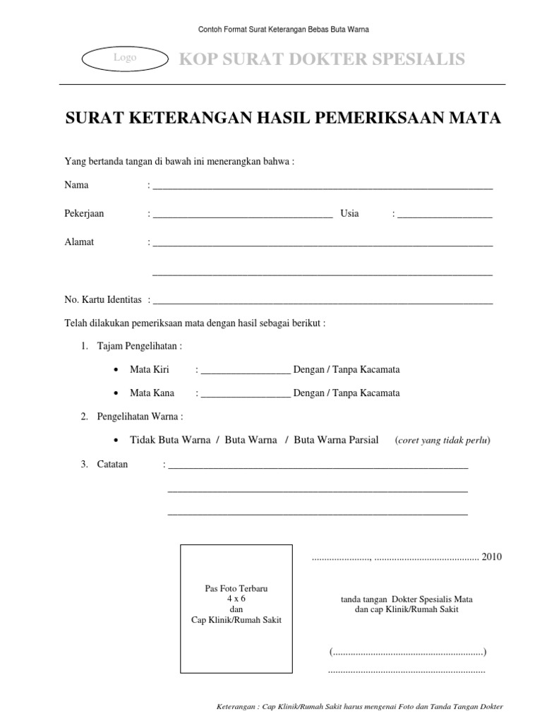 Surat Keterangan Kesehatan Mata | PDF