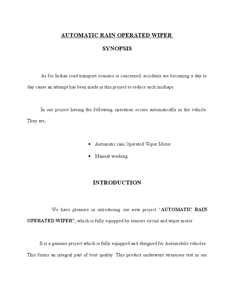 Automatic Rain Operated Wiper | PDF | Battery (Electricity) | Automation