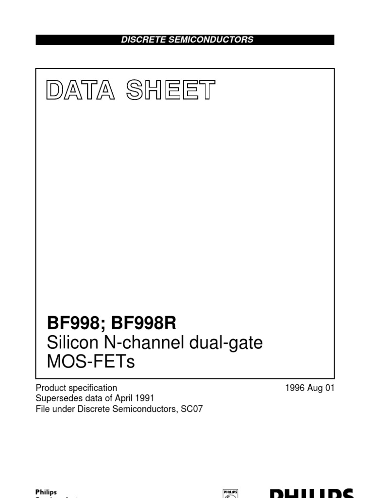 Data Sheet: BF998 BF998R | PDF | Field Effect Transistor | Mosfet