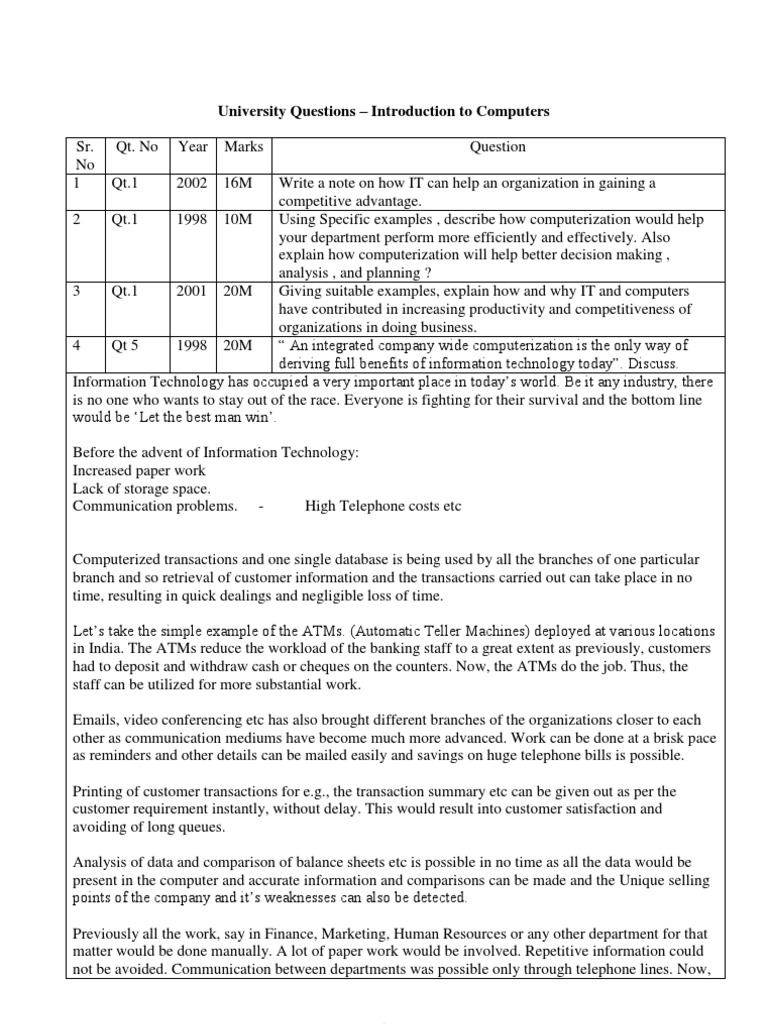 Computer Model Answers | PDF | Computer Data Storage | Operating System