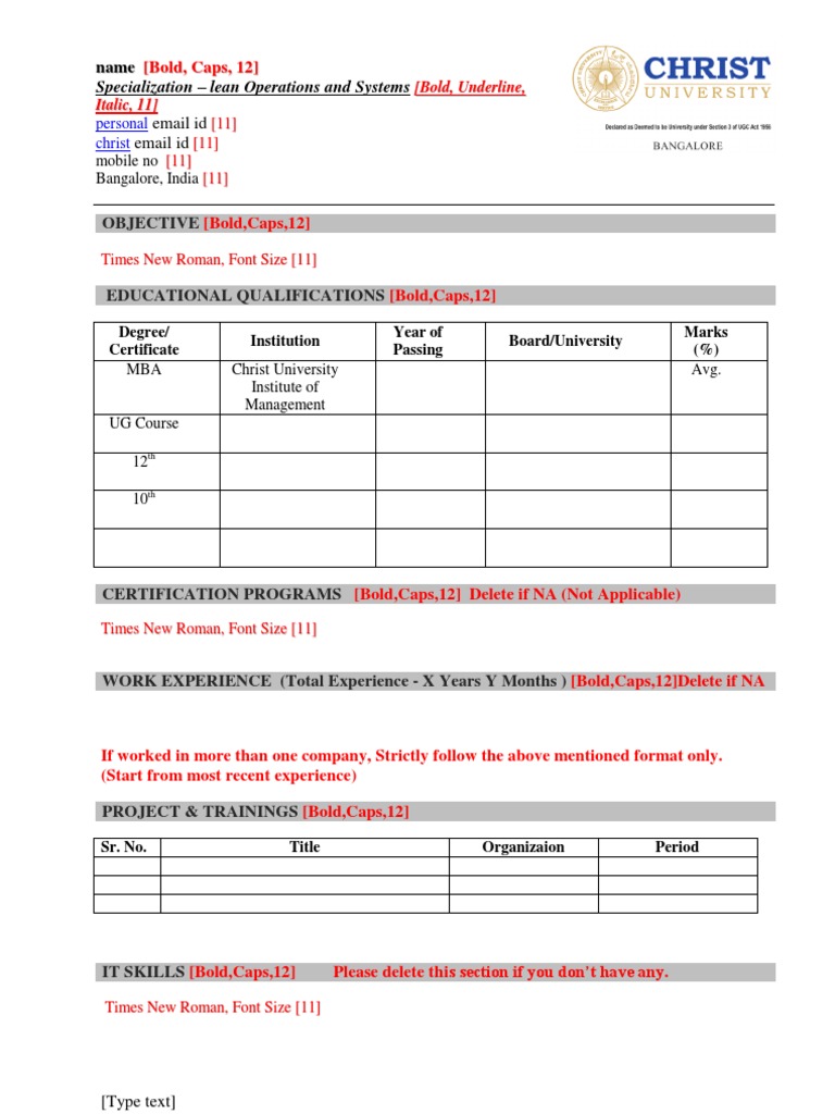 Resume Format and Guidelines PDF | PDF