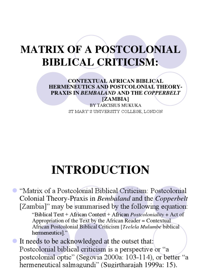 Matrix of A Postcolonial Biblical Criticism | PDF | Postcolonialism | Biblical Hermeneutics