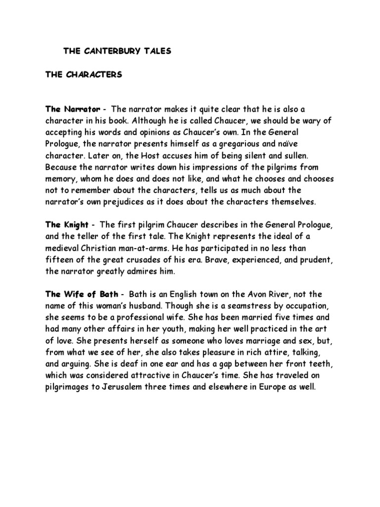 Character Analysis of The Canterbury Tales | PDF | The Canterbury Tales ...