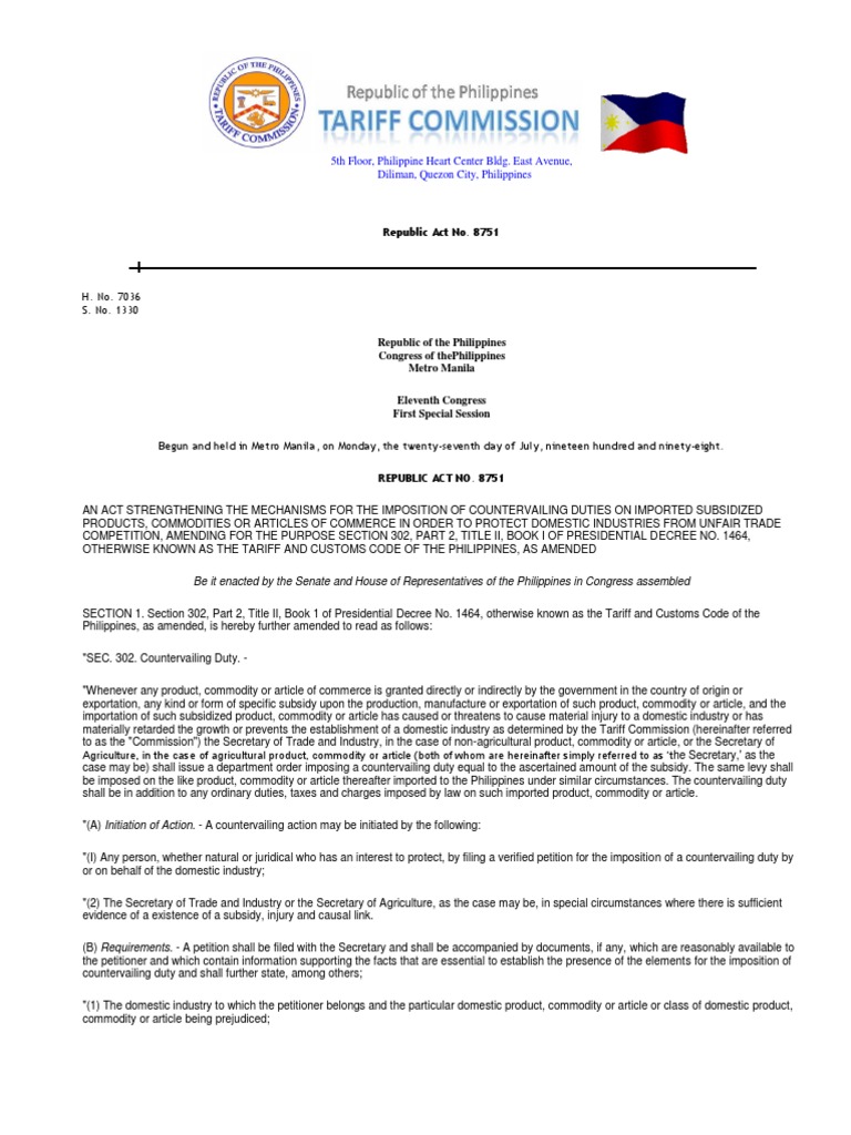 RA 8751 Countervailing Law | PDF | Subsidy | Exports