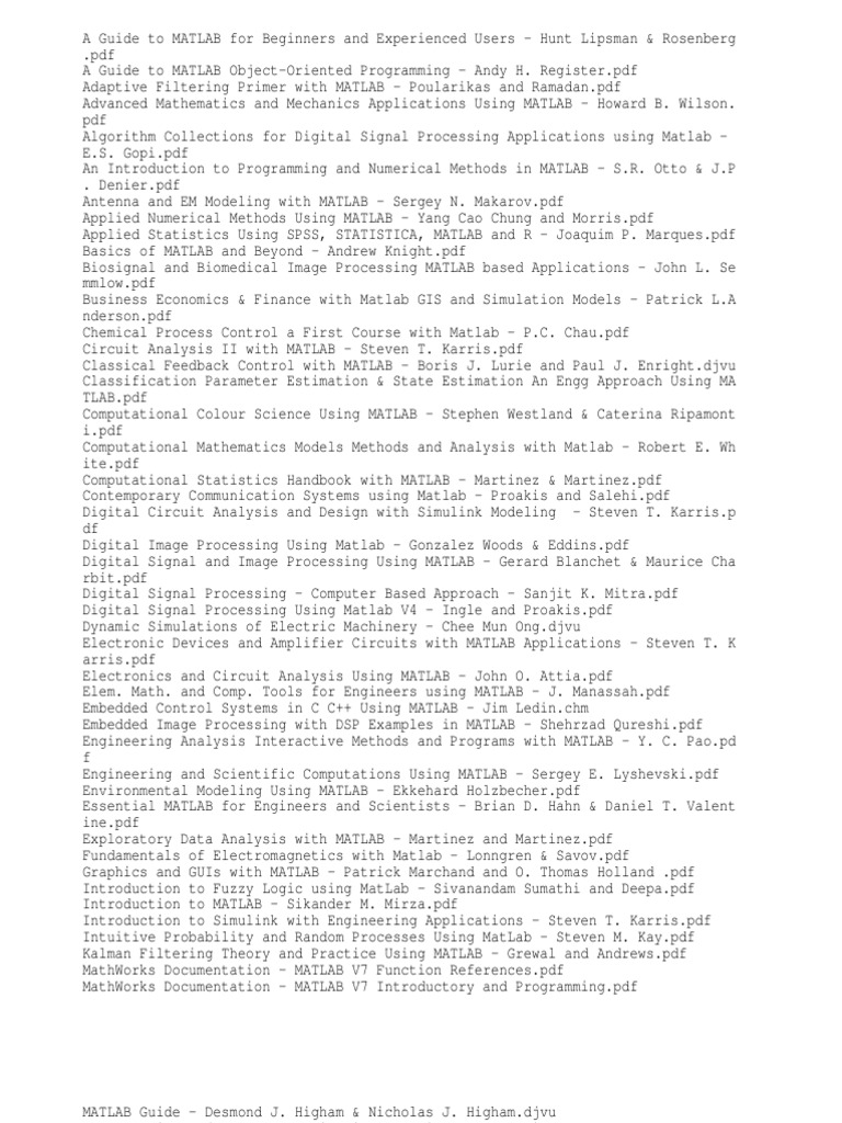 Book List | PDF | Matlab | Numerical Analysis
