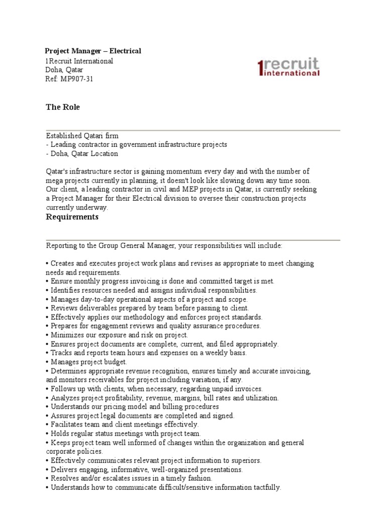 09.05.izašo-Project Manager-Doha | PDF | Project Manager | Qatar