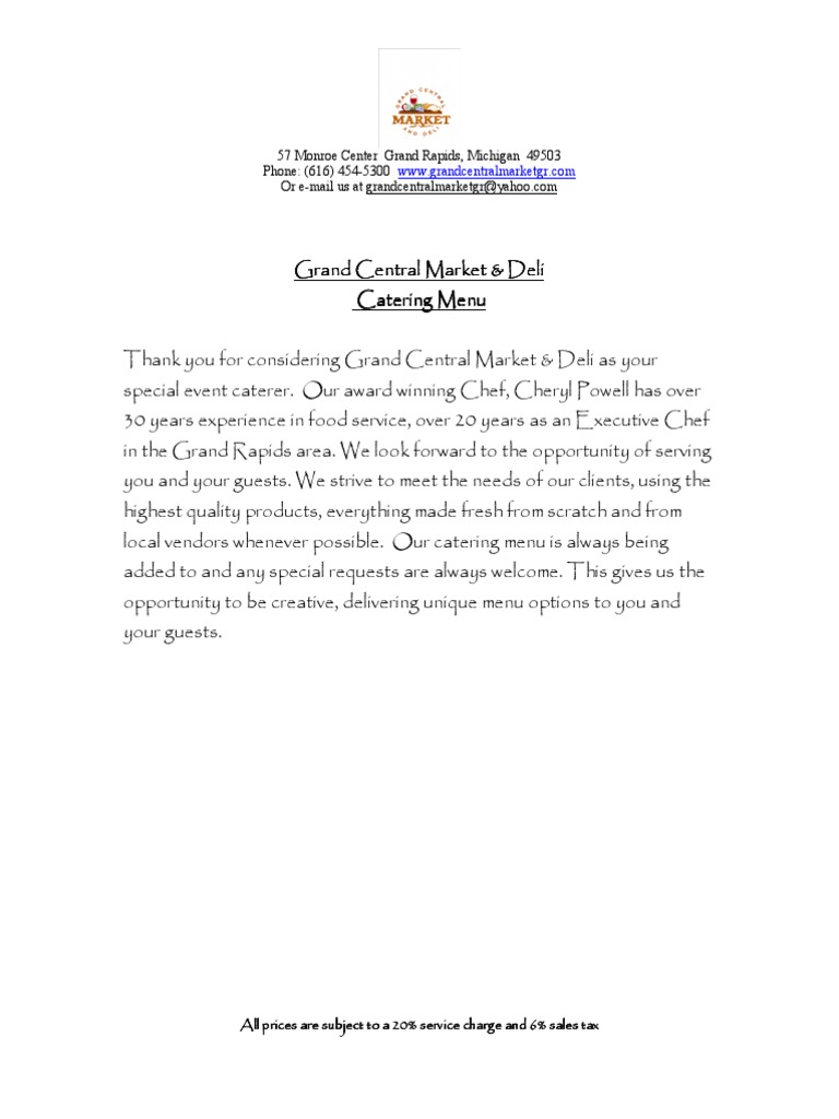 Grand Central Market Grand Rapids Catering Menu | Salad | Roasting