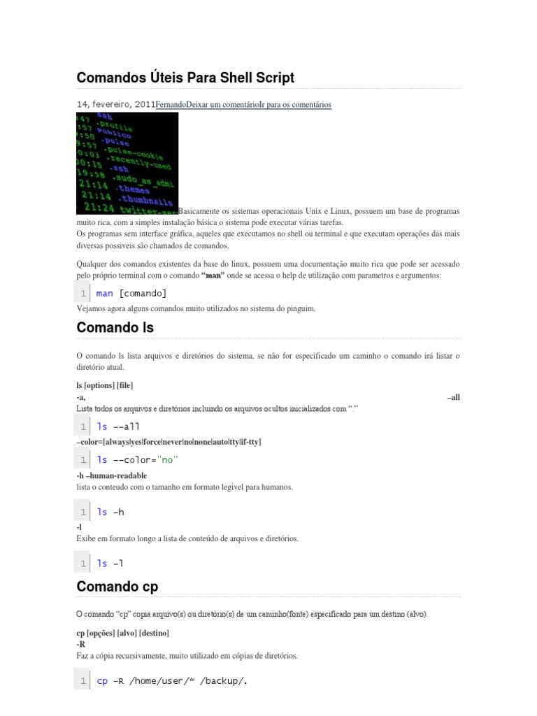 Comandos Úteis para Shell Script | PDF | Shell (informática) | Linux