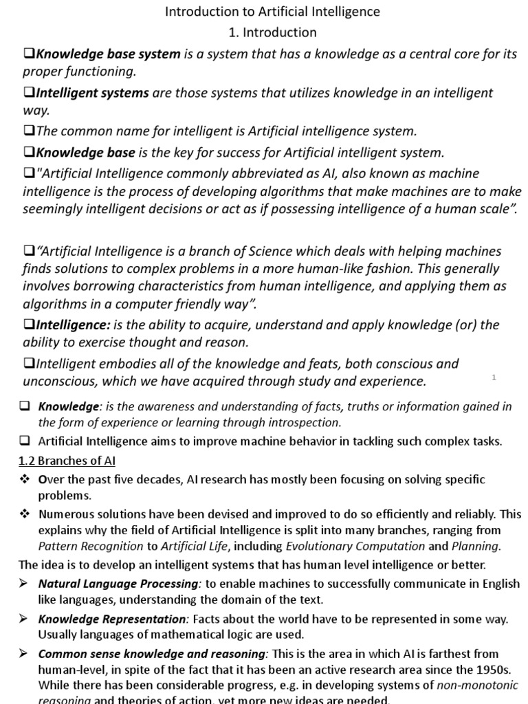 AI Chapter 1 | PDF | Artificial Intelligence | Intelligence (AI) & Semantics