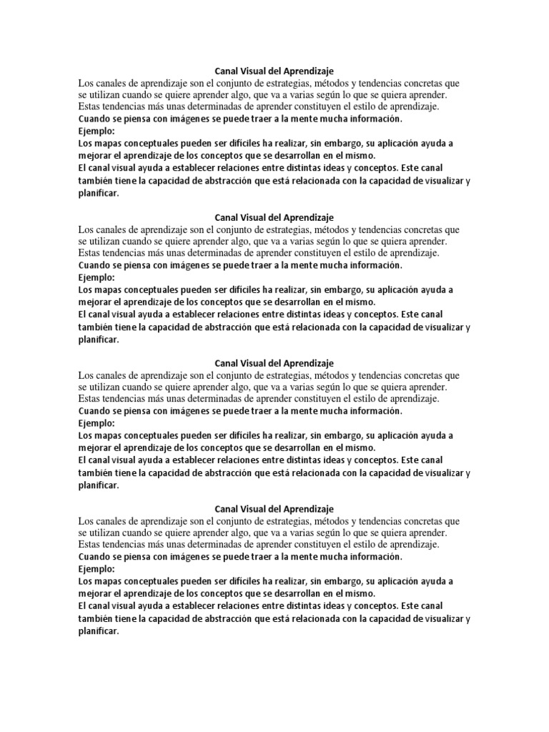 Canal Visual Del Aprendizaje | PDF | Aprendizaje | Ciencia cognitiva